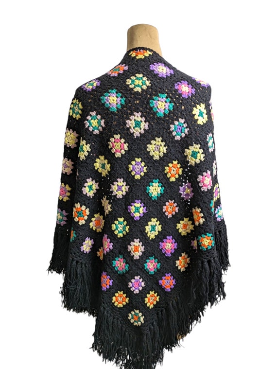 70s Vintage GRANNY SQUARE Shawl Handmade Multi-Colore… - Gem