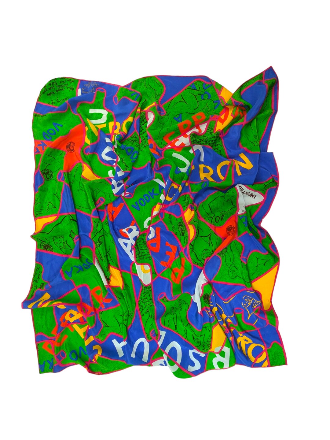 Vintage SIGNED Nadia Roden Artist Absolut Vodka Silk Scarf 100% Silk 42 ...