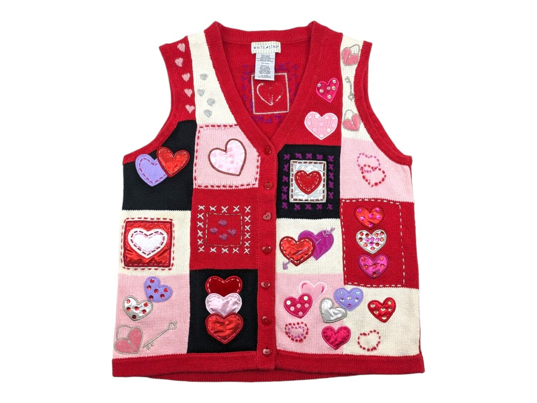 90s Vintage VALENTINES Sweater Vest Valentine's Day Button up Sweater ...