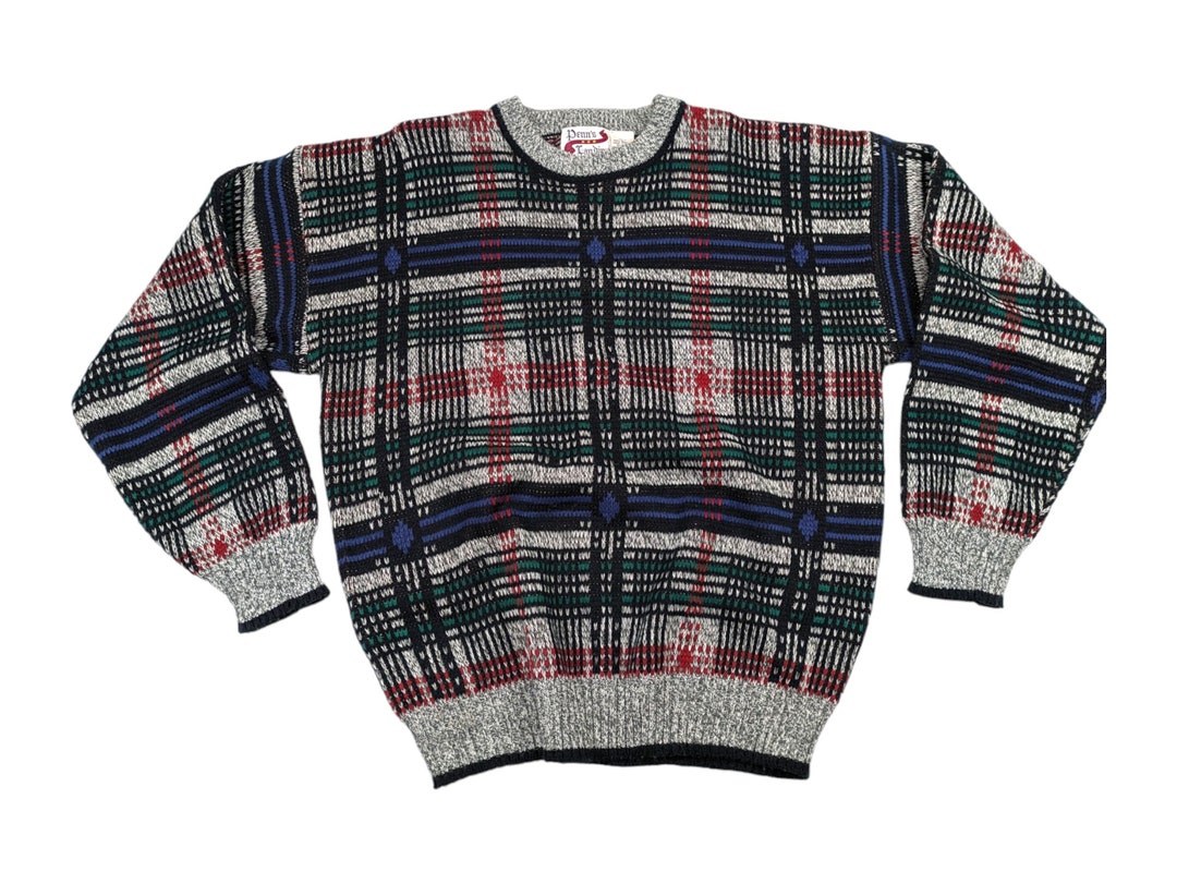 90s Vintage PLAID Sweater Plaid Pattern Pullover Acrylic Knit Sweater ...