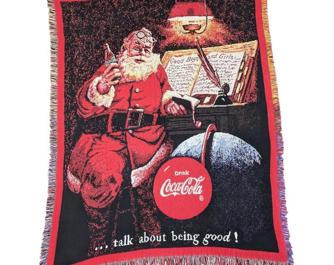 90s Vintage COCA-COLA Blanket 1994 Santa Claus Christmas Drink Coca ...