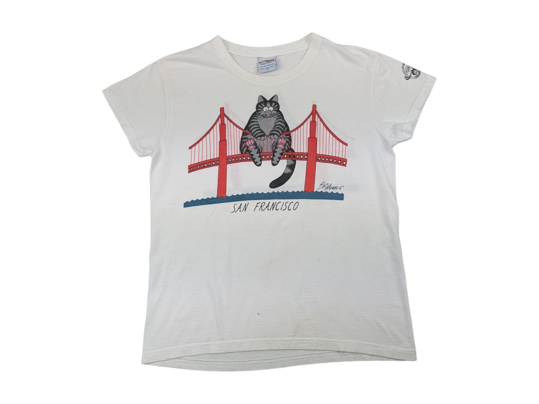 B KLIBAN T-shirt B. Kliban Cat Cartoon Double Sided Graphic San Francisco Golden Gate Bridge ...