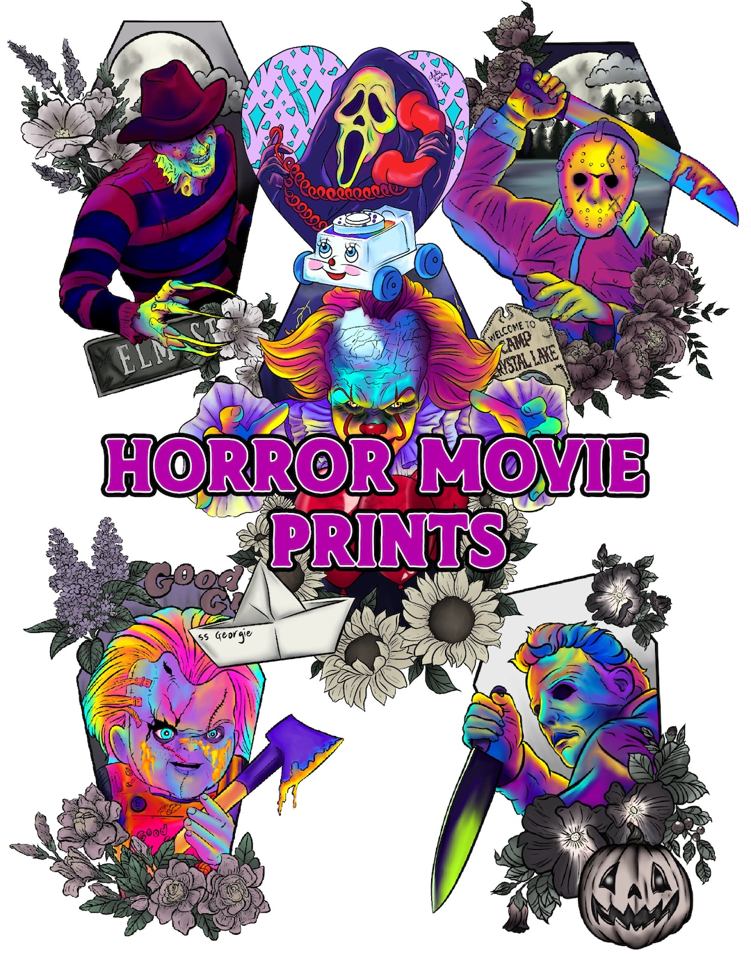 Horror Movie Prints (ghostface, Freddy Krueger, Jason Voorhees, Chucky ...