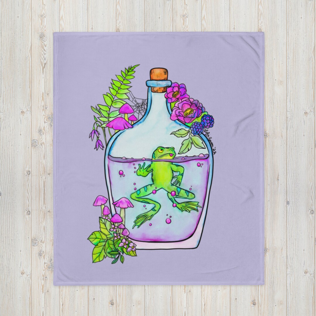 Froggle Bottle (throw Blanket, Frog, Potion, Bottle, Flowers, Mushrooms ...
