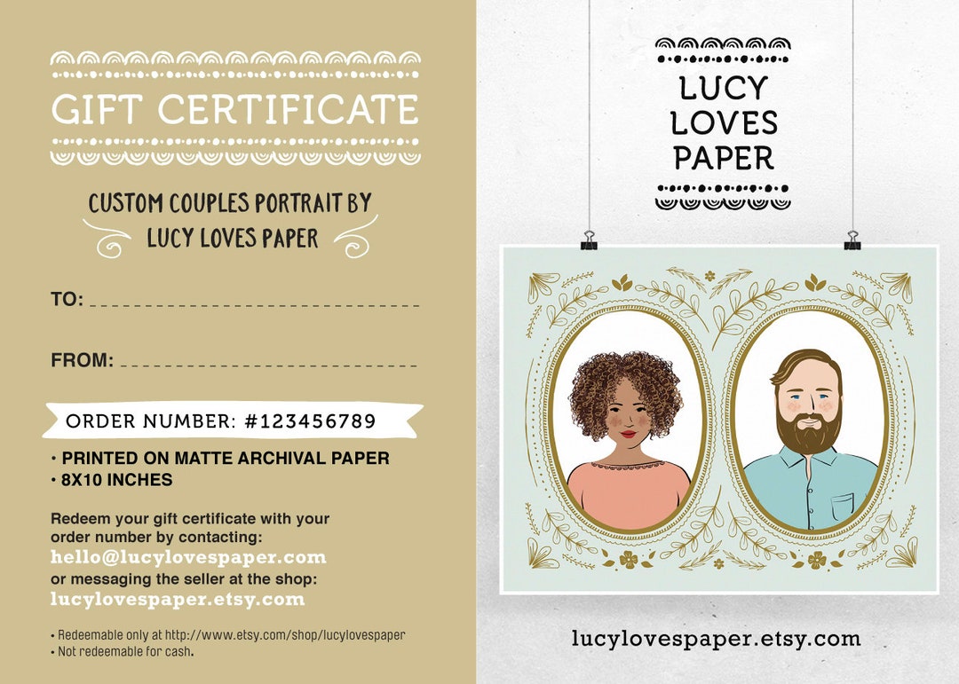 Digital Gift Certificate, Custom Portrait Illustration by Lucy Loves ...