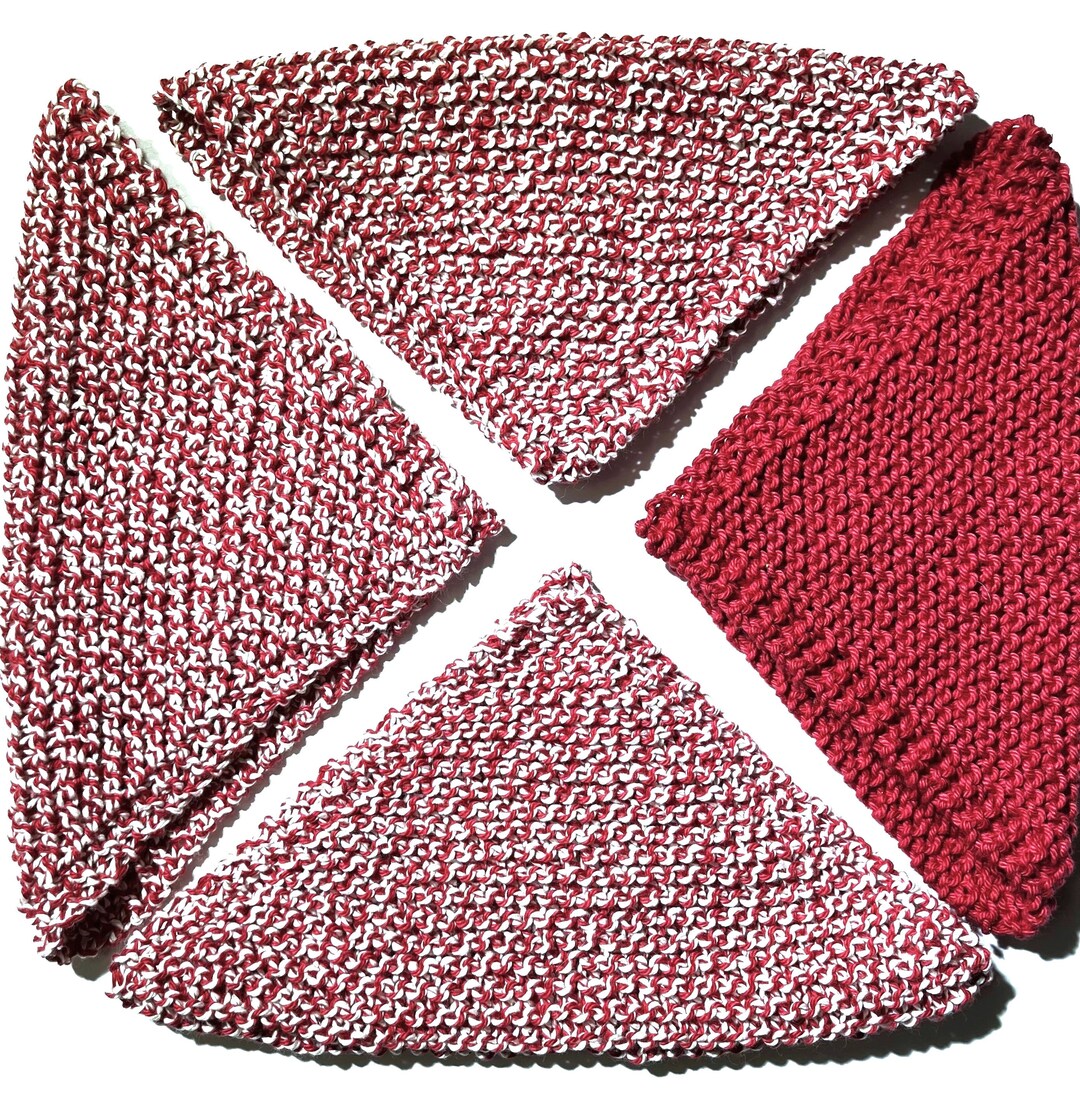 Dish Cloths, Hand Knit 620 Set of 4, Cotton, 3 Red and White Tweed, 1 ...