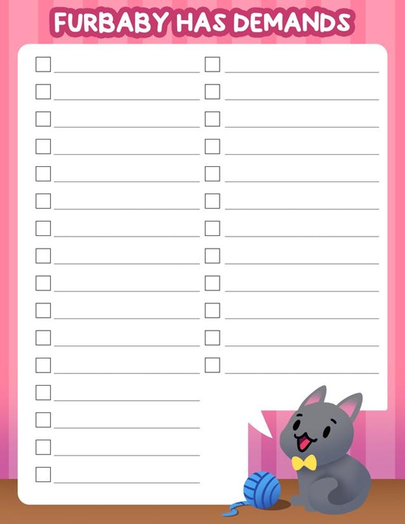 Cute Cat Printable To-do List 8.5x11 Paper Size PNG Color Downloadable ...