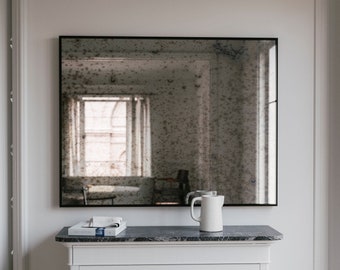 Steel Framed Wall Mirror. Antiqued Mirror. Distressed Antiqued Mirror With Subtle Black Frame. Decorative Mirror W Handmade Antique Glass Etsy