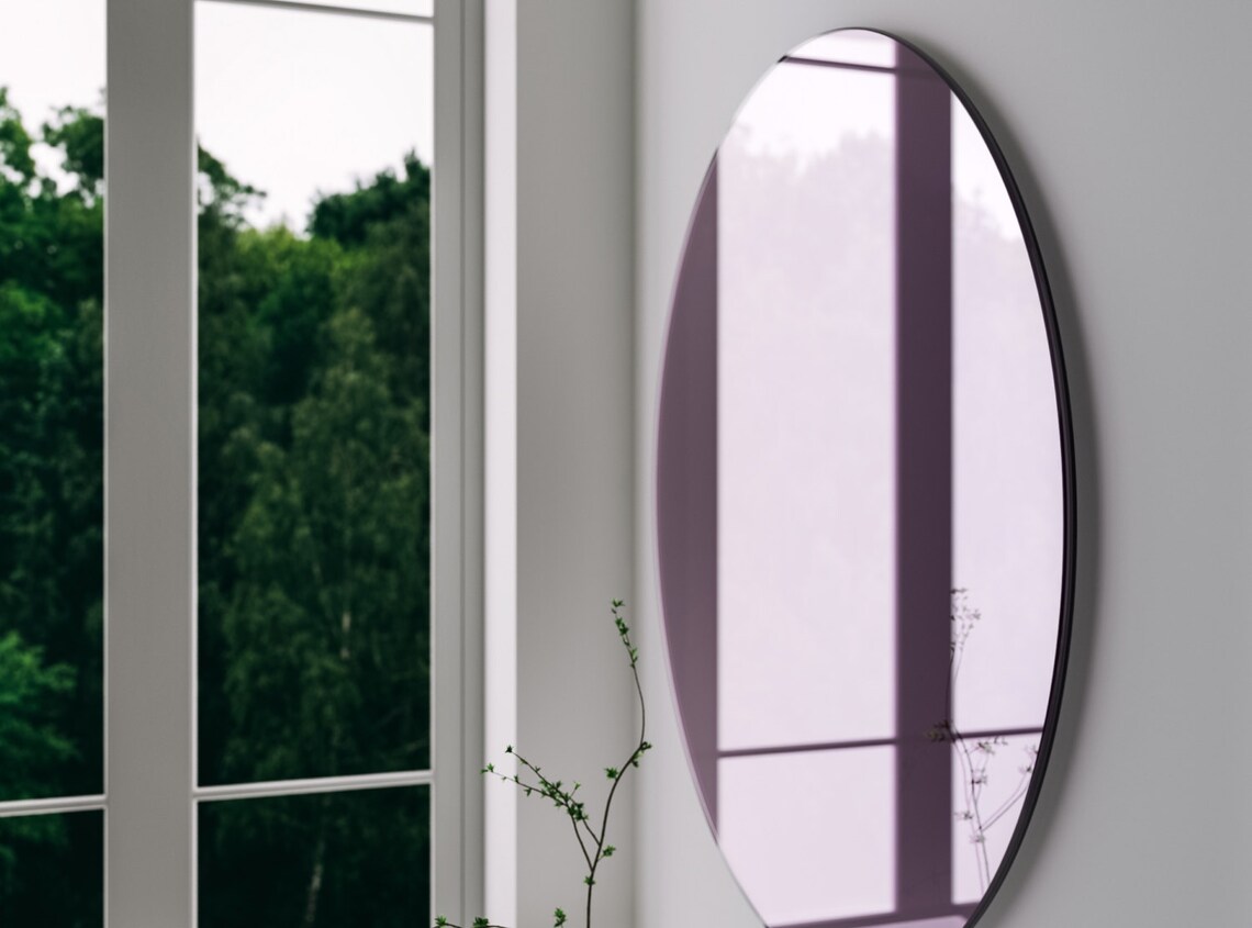 Pink decorative mirror. Round antiqued wall mirror made from | Etsy