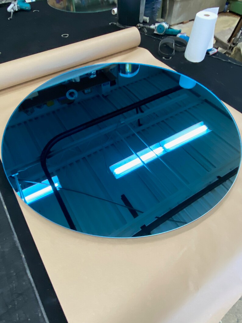 Custom Blue Midcentury Mirror With Handmade Blue Glass Mirror - Etsy