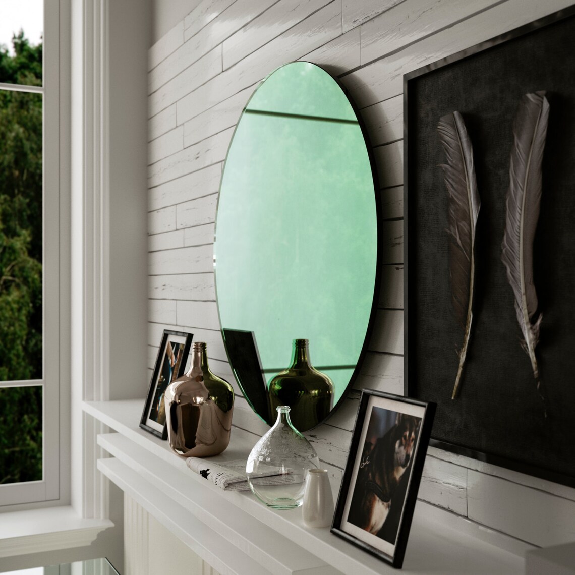 Large Round Mirror. Round Mirror With Hand Made Glass and - Etsy