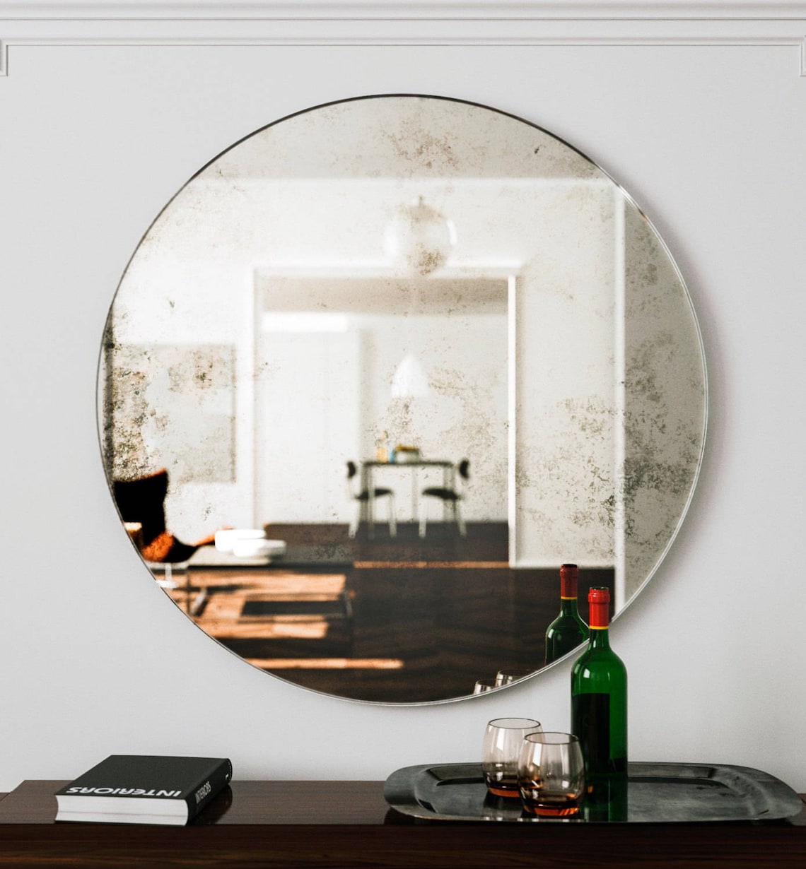 Large Wall Mirror. Unique Round Art Deco Hanging Glass Mirror. - Etsy