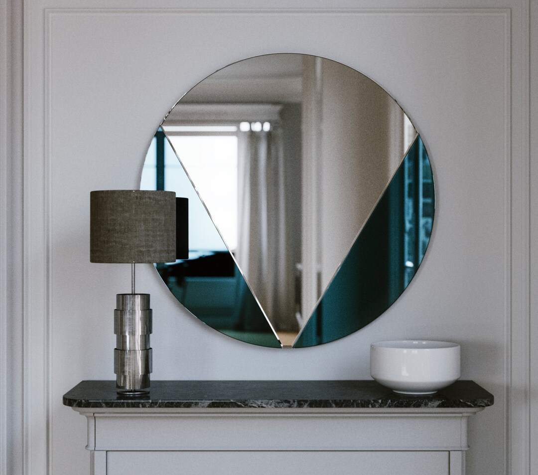 Blue Modern Mirror. Hanging Blue Glass Mirror Wall Decor. Frameless ...
