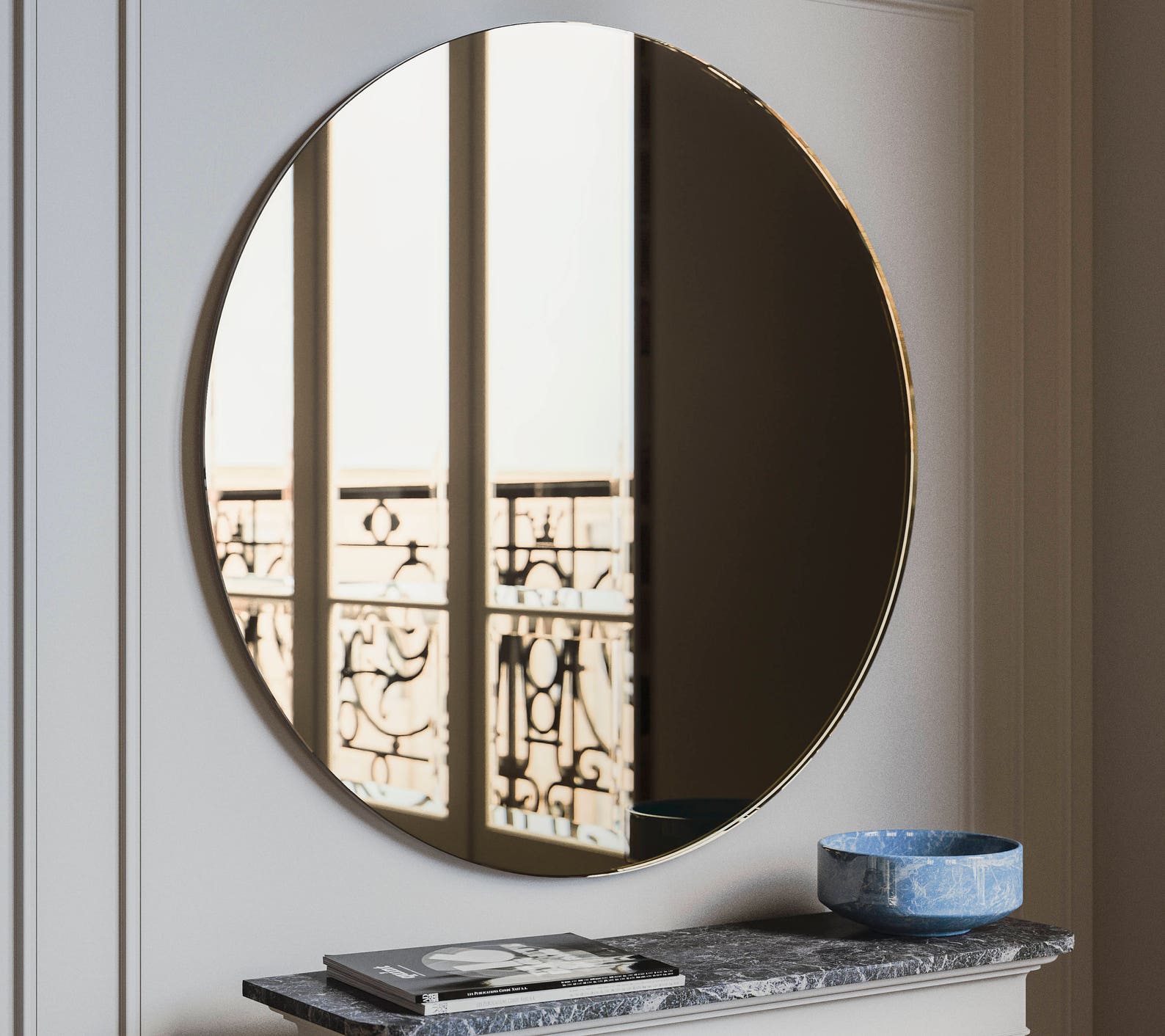 Large Round Golden Mirror. Handmade Golden Mirror With Midcentury and ...