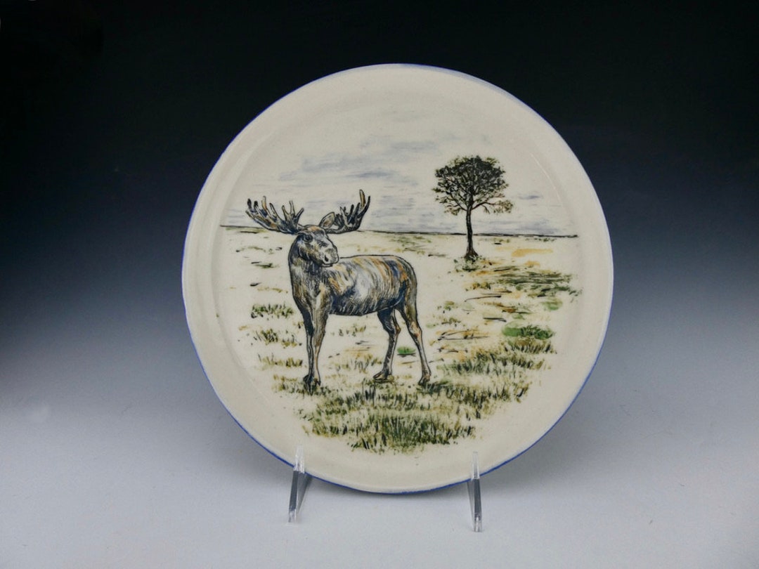 Moose Plate -porcelain / Hand Glaze Painted Landscape Ceramic Serving ...