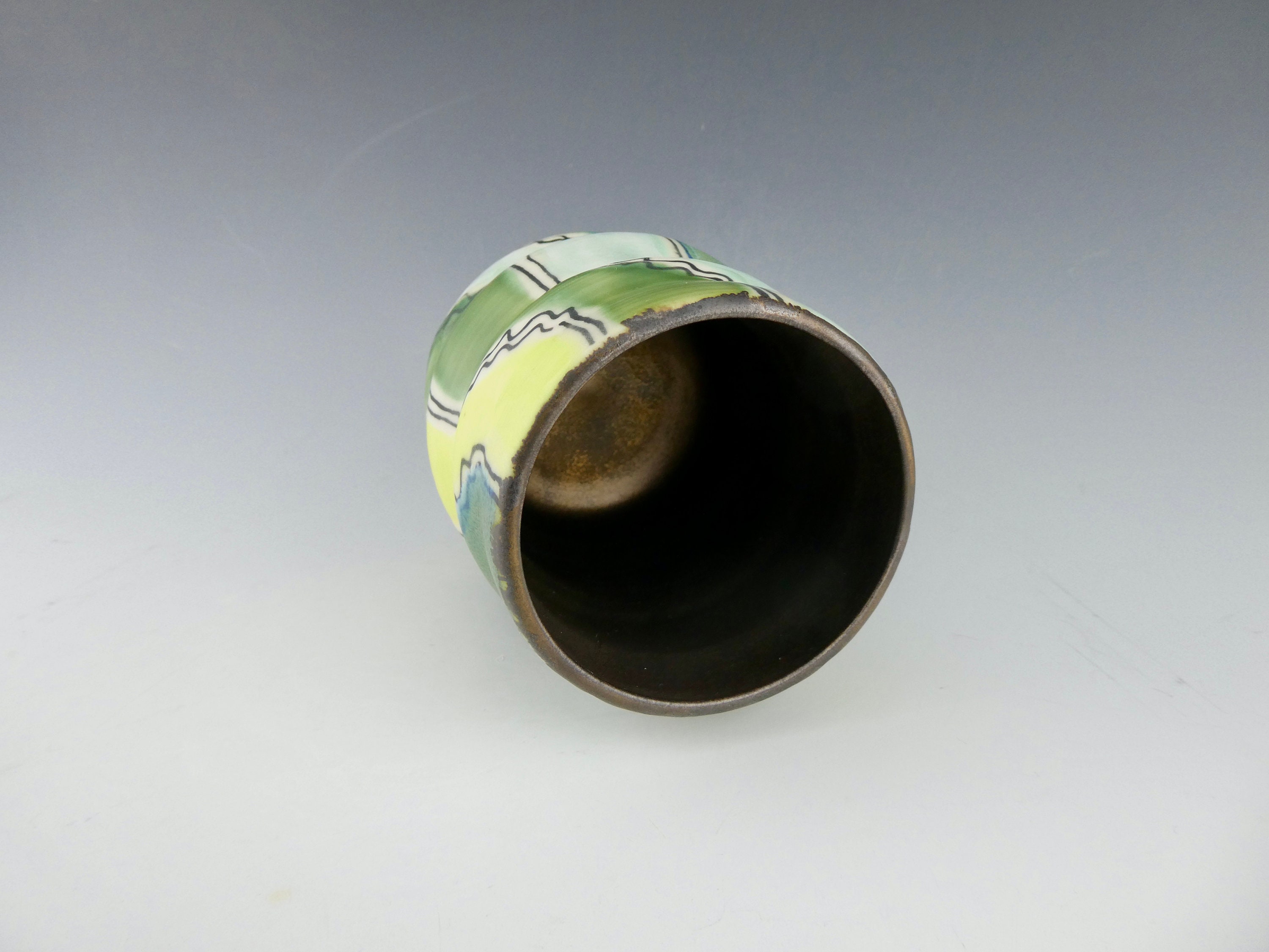 Green Striped Handleless Porcelain Mug / Hand Glazed Painted - Etsy