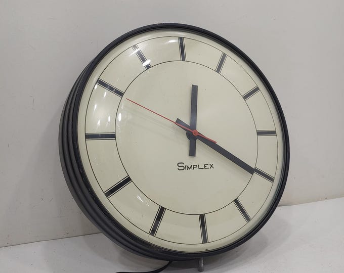 Vintage Simplex 16" Industrial, Schoolhouse Wall Hanging Clock, Brown ...