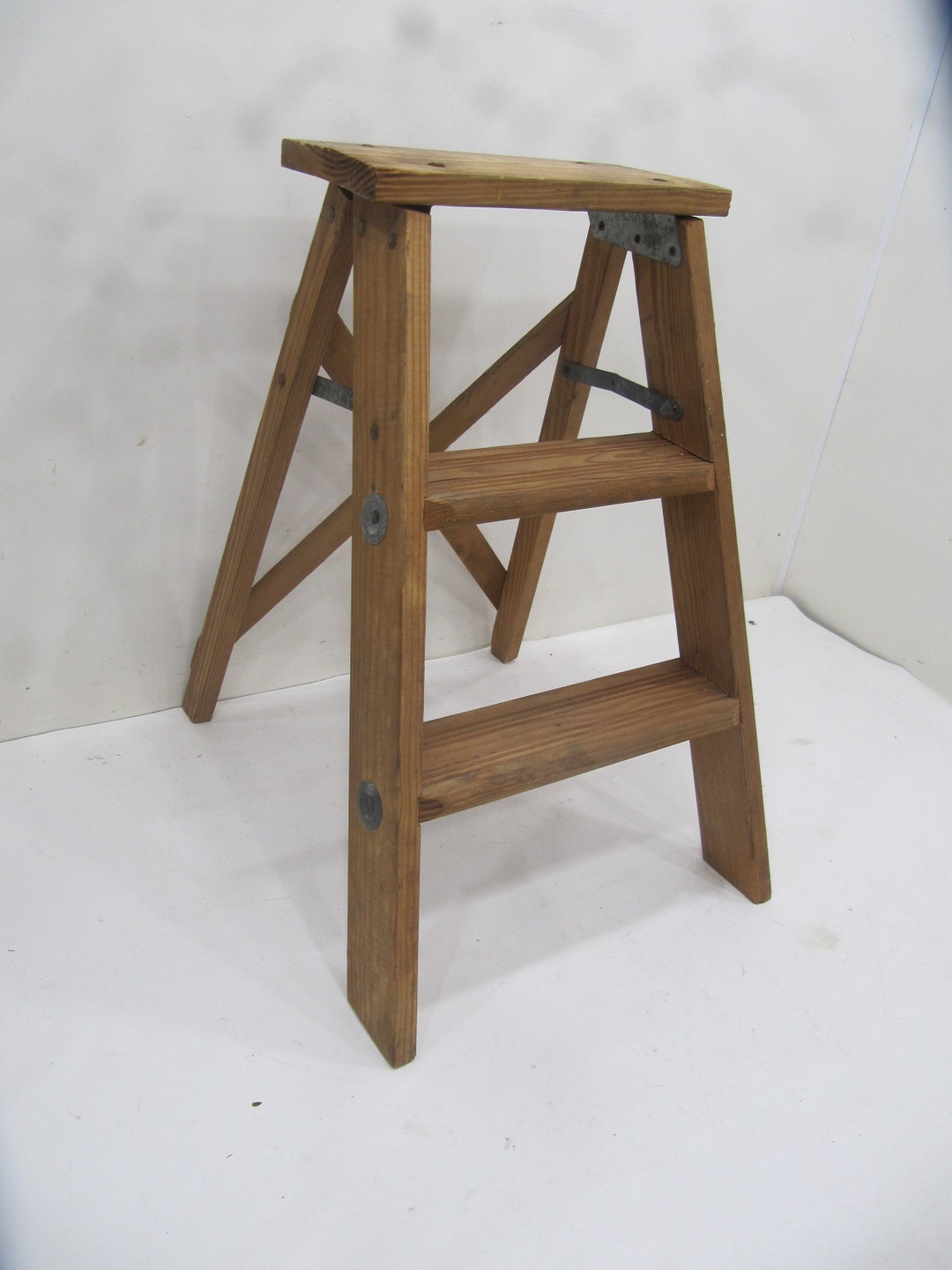 Vintage Step Ladder, Wood Three Step Ladder, Small Step Stool, Wooden ...