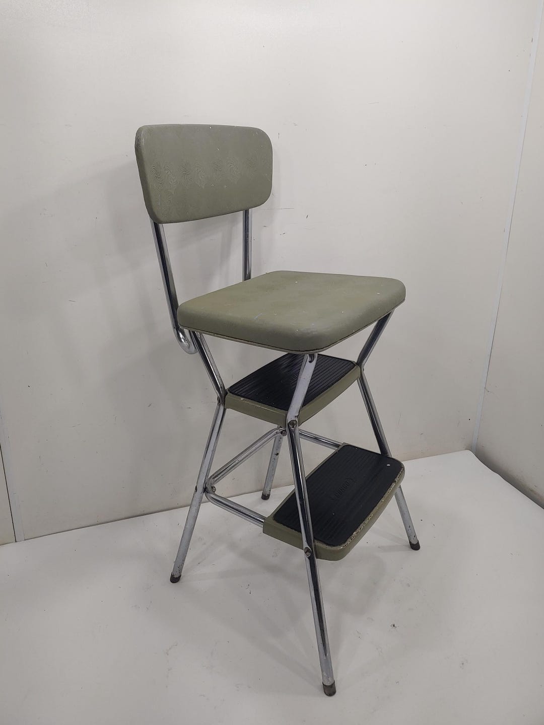 Vintage Kitchen Step Stool, Green Cosco Kitchen Stool With Fold up Seat ...