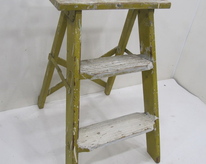 Vintage Step Ladder, Wood Three Step Ladder, Small Step Stool, Wooden ...