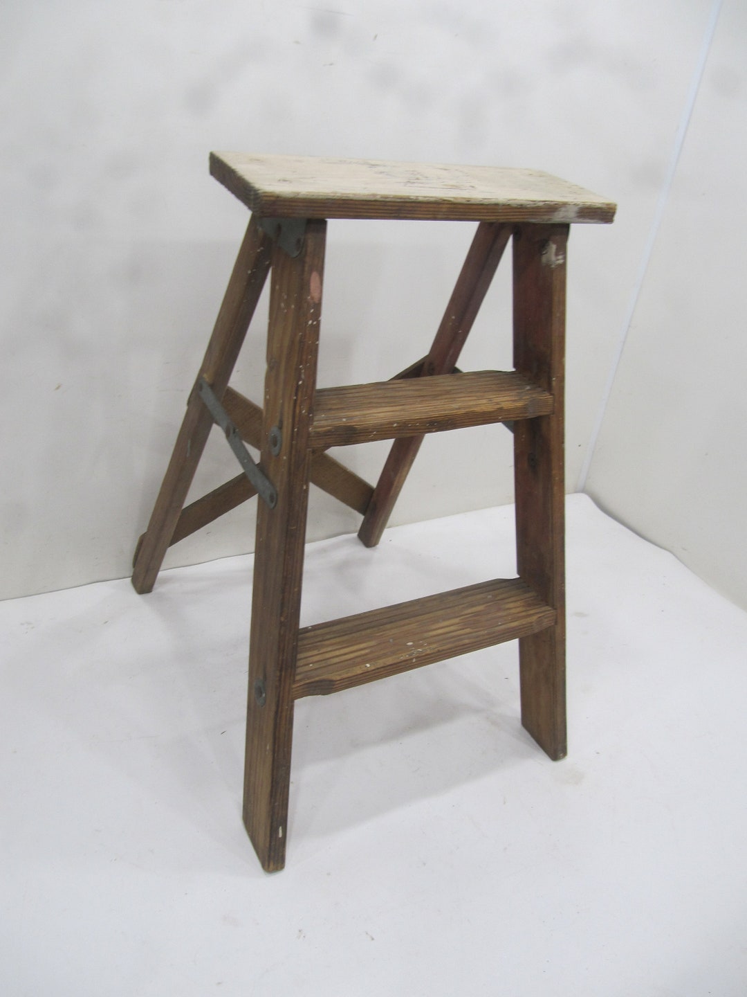 Vintage Step Ladder, Wood Three Step Ladder, Small Step Stool, Wooden ...