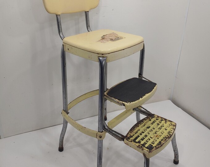 Vintageyellow and Chrome Step Stool, Kitchen Stool, Metal Step Stool ...