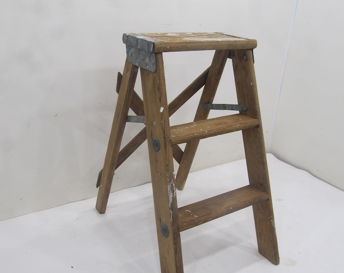 Vintage Step Ladder, Wood Three Step Ladder, Small Step Stool, Wooden ...