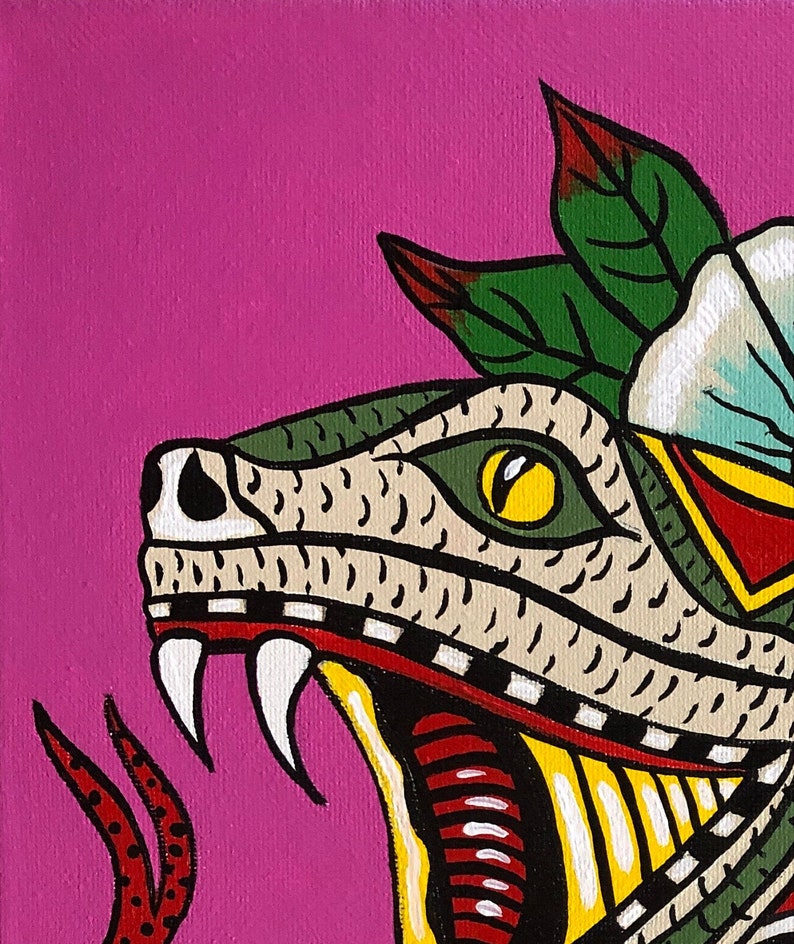 Vintage Tattoo - Colourful Acrylic Painting Canvas, Retro, Snake - Etsy