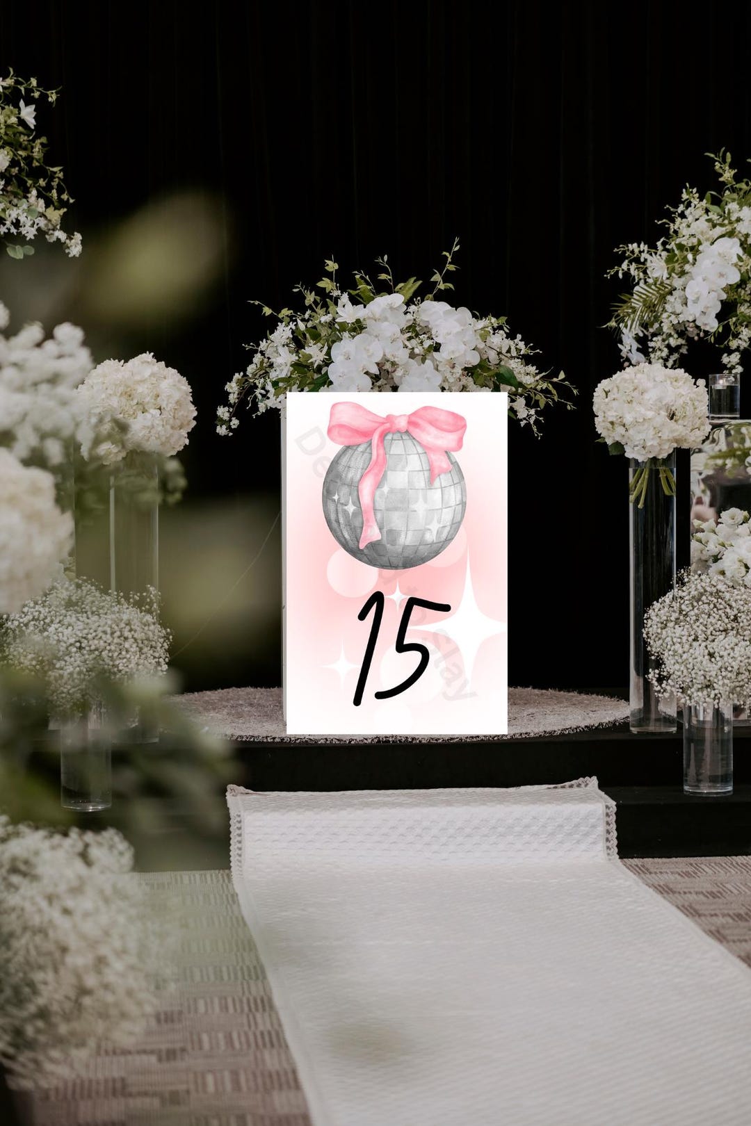 Disco Ball Table Number Printable- Coquette Pink Bow Glam Wedding Decor ...