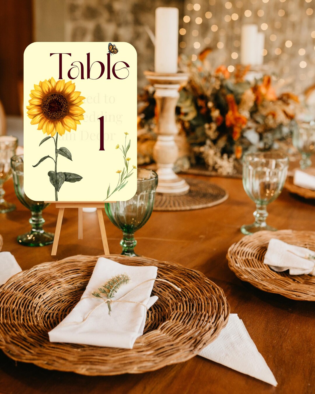 Sunflower Table Numbers: Rustic Wedding Decor (digital Download, 5x7 ...
