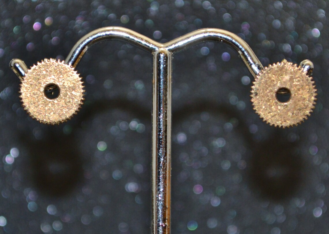 Cast Small Gear Stud Earrings - Bronze Tiny Saw Tooth Gears With Holes ...