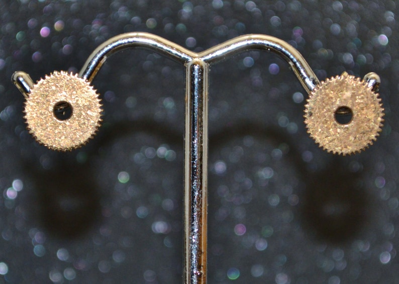 Cast Small Gear Stud Earrings - Bronze Tiny Saw Tooth Gears With Holes ...