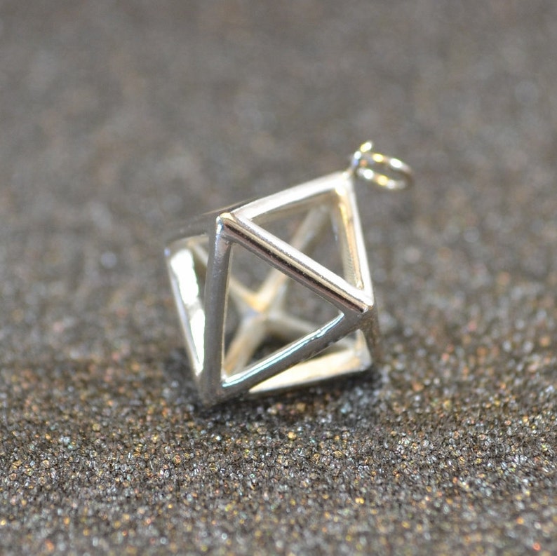 Cast Pentagonal Double Pyramid Pendant or Charm (d10) - Silver, 3D ...