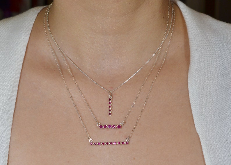 Genuine 2mm Ruby Faceted Gem Bar Necklace or Pendant You | Etsy