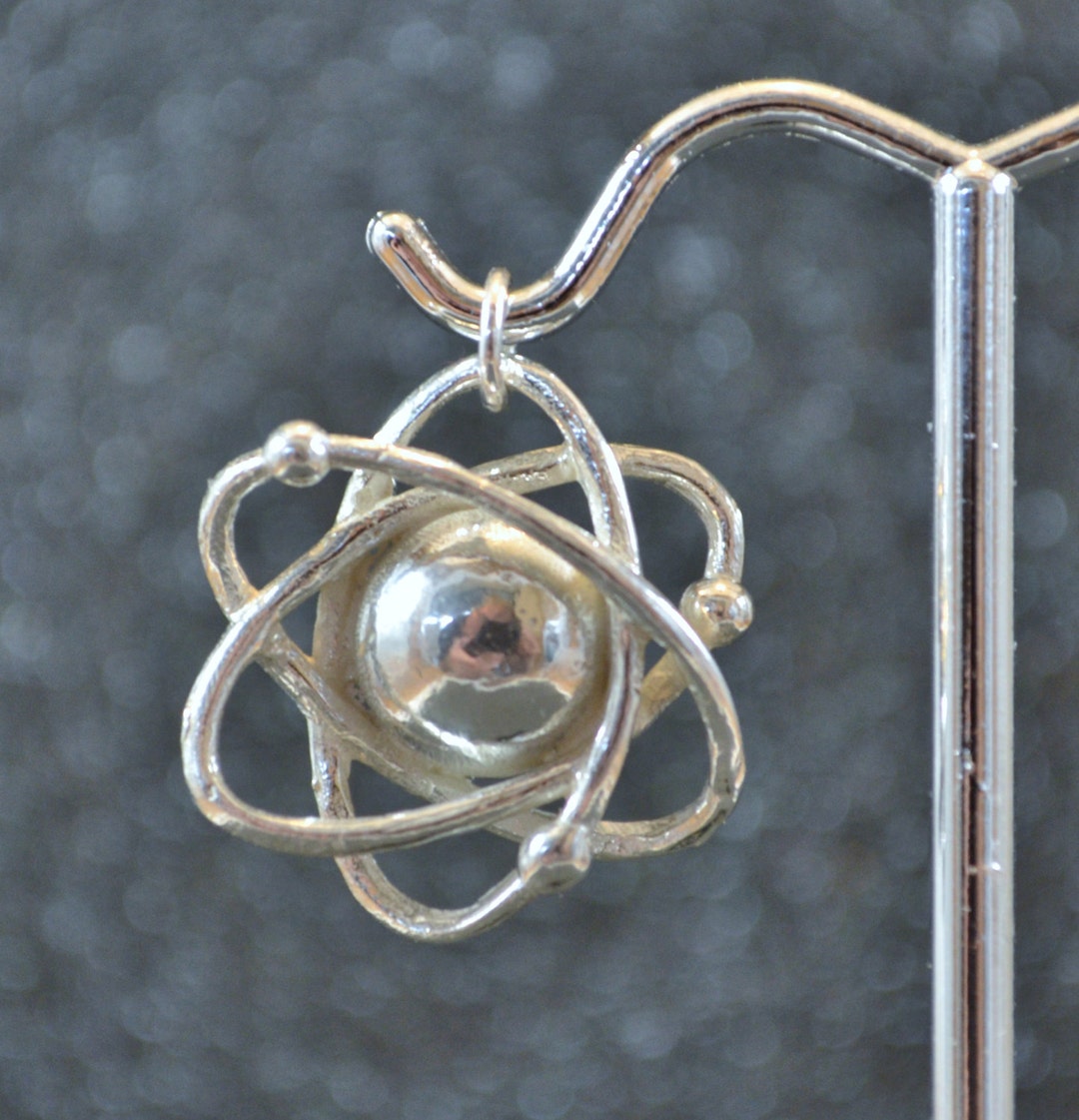 Hollow Cast Dimensional Atom Pendant - Sterling Silver Stylized ...
