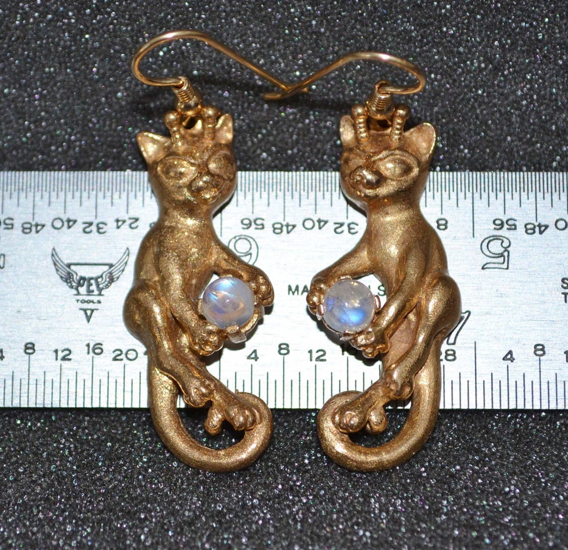 Cast Dimensional Space Alien Cat Earrings - Choose a Gemstone! Bronze ...