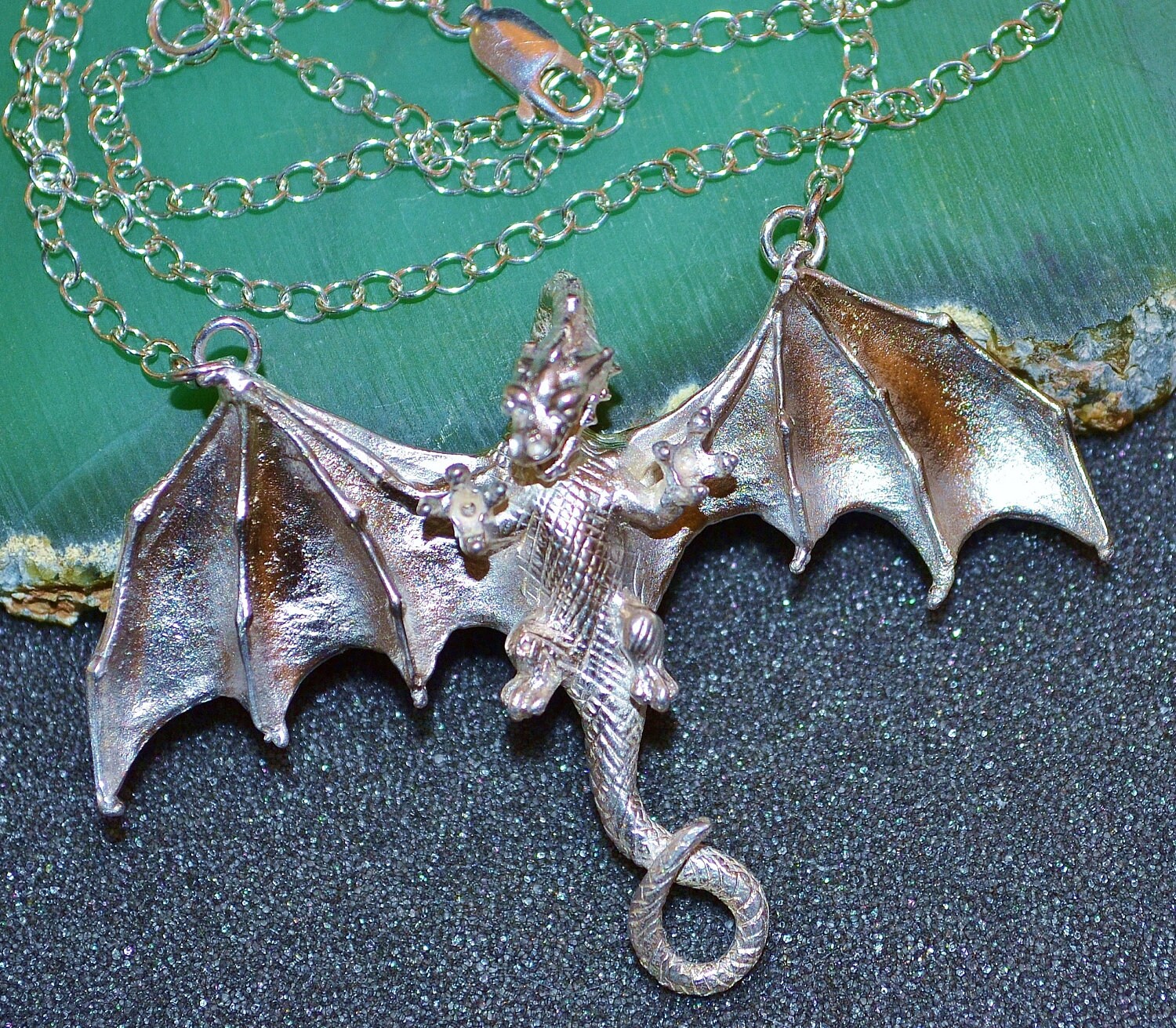 Cast Dimensional Adult Dragon Necklace. Sterling Silver, 2D, Wings ...