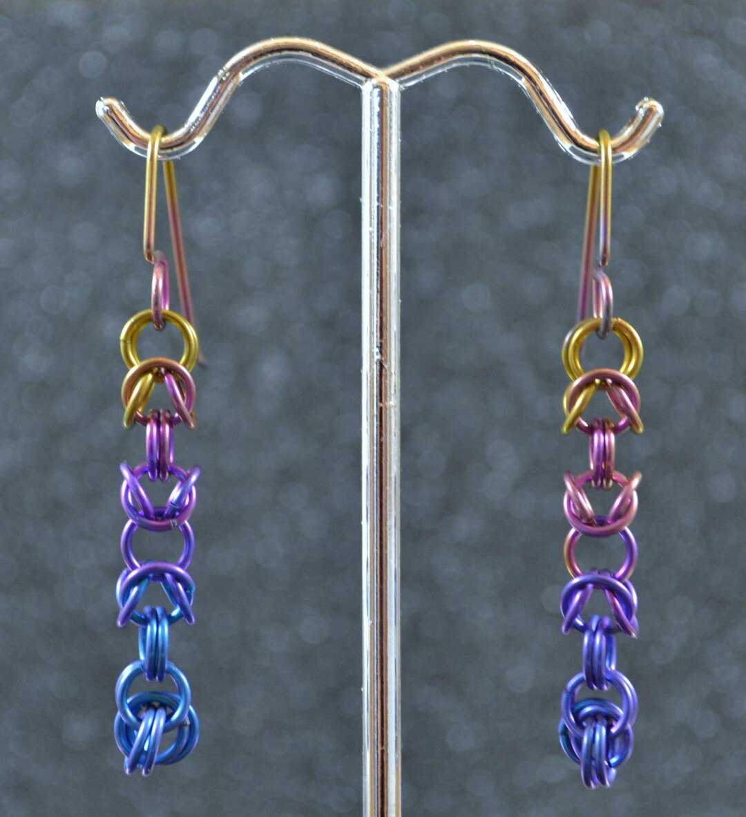 Rainbow Ombre Niobium Byzantine or Box Chain Earrings - Iridescent ...