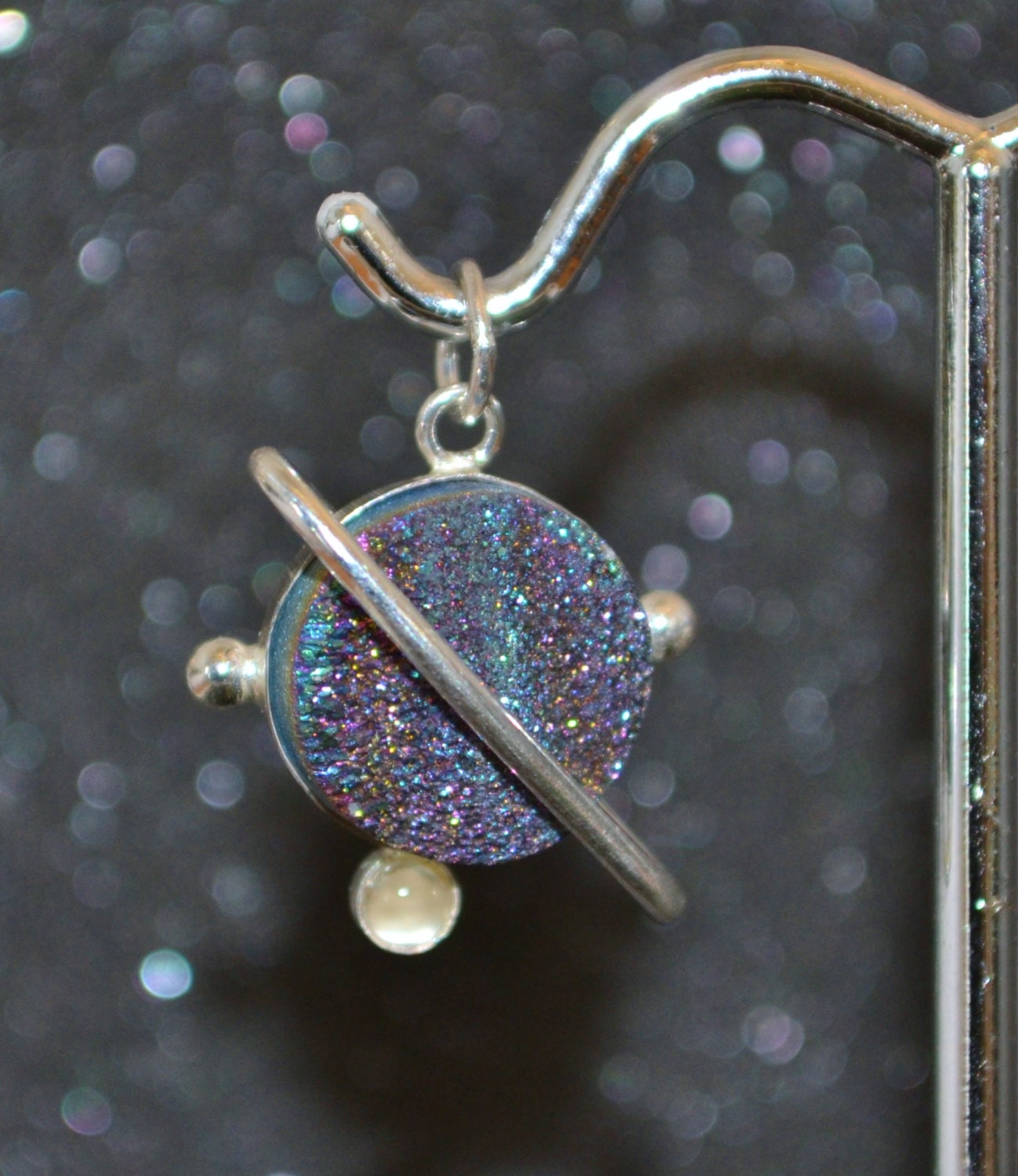 Titanium Druzy Quartz and Moonstone Saturn Pendants - Choose a Size! A ...