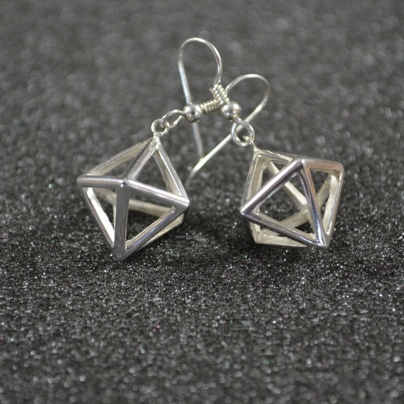 Cast Pentagonal Double Pyramid Dangle Earrings d10 Silver | Etsy