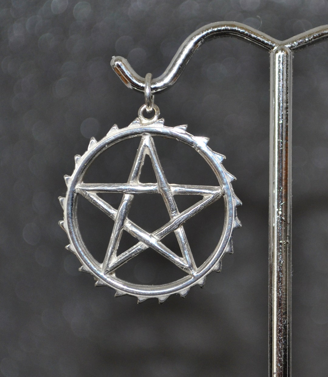 Cast Sterling Silver Pentacle Gear Pendant - Steampunk Inspired Wiccan ...