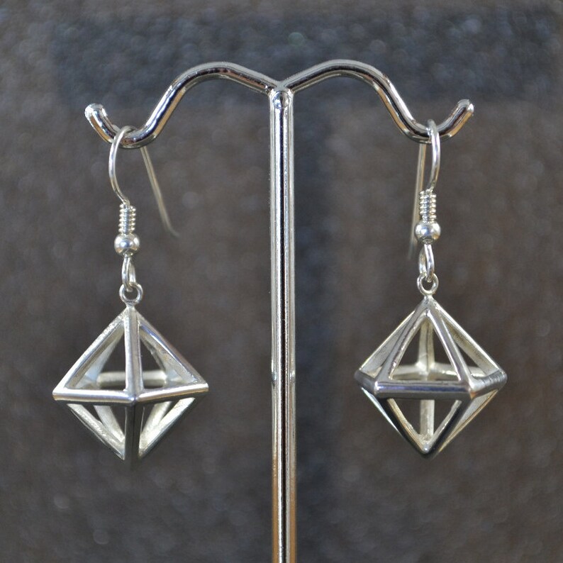 Cast Pentagonal Double Pyramid Dangle Earrings d10 Silver | Etsy