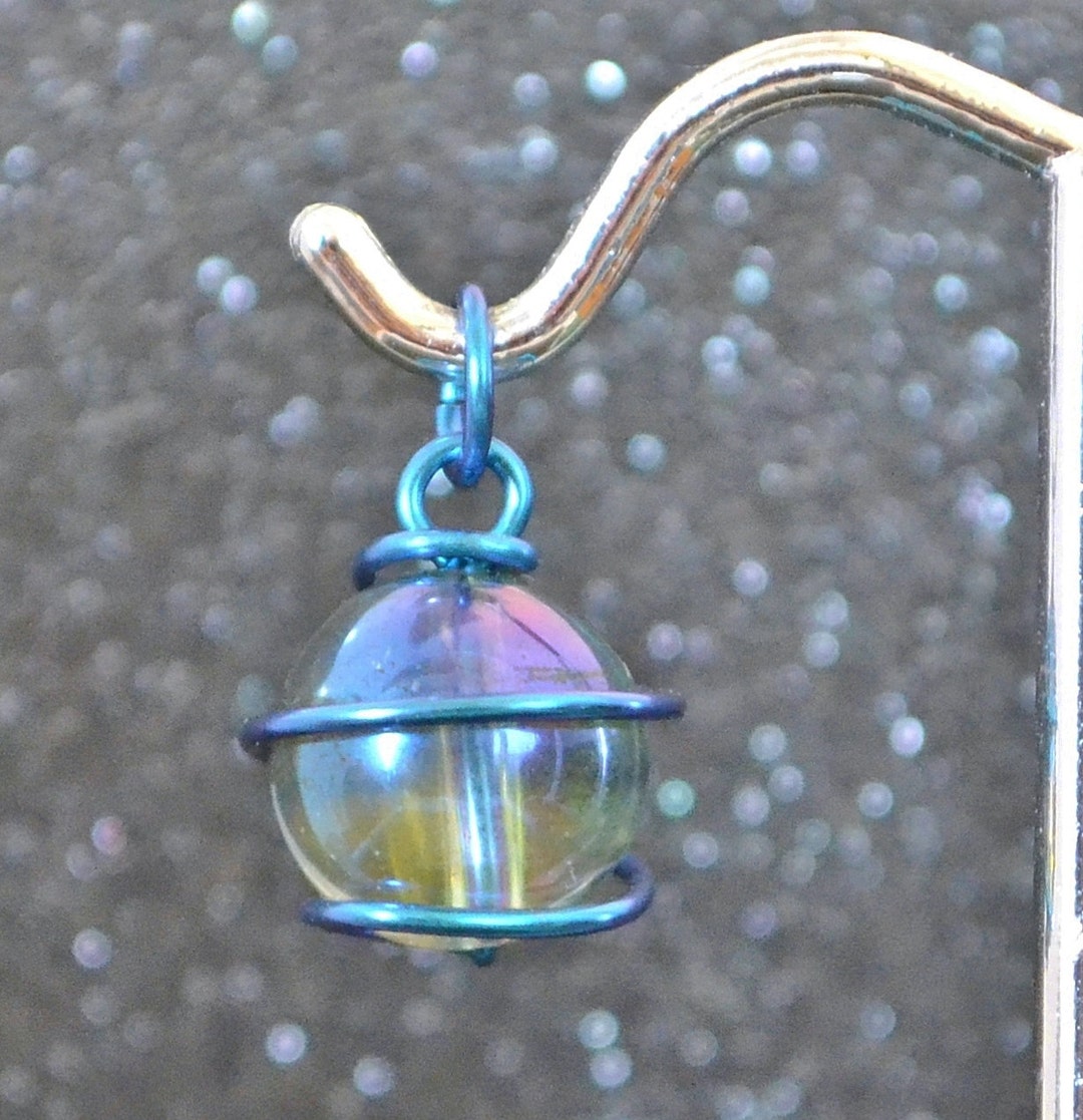 Blue Niobium and Aqua Aura Quartz Wrapped Bead Pendant or Charm ...