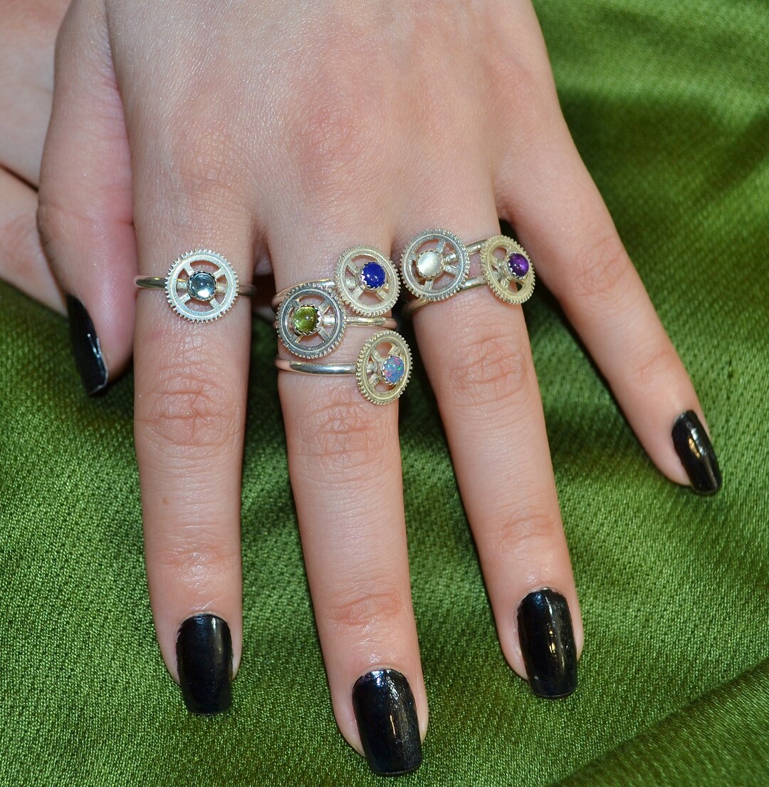 Cast Small Open Gear Stacking Ring - Choose a Gem! Steampunk Inspired ...