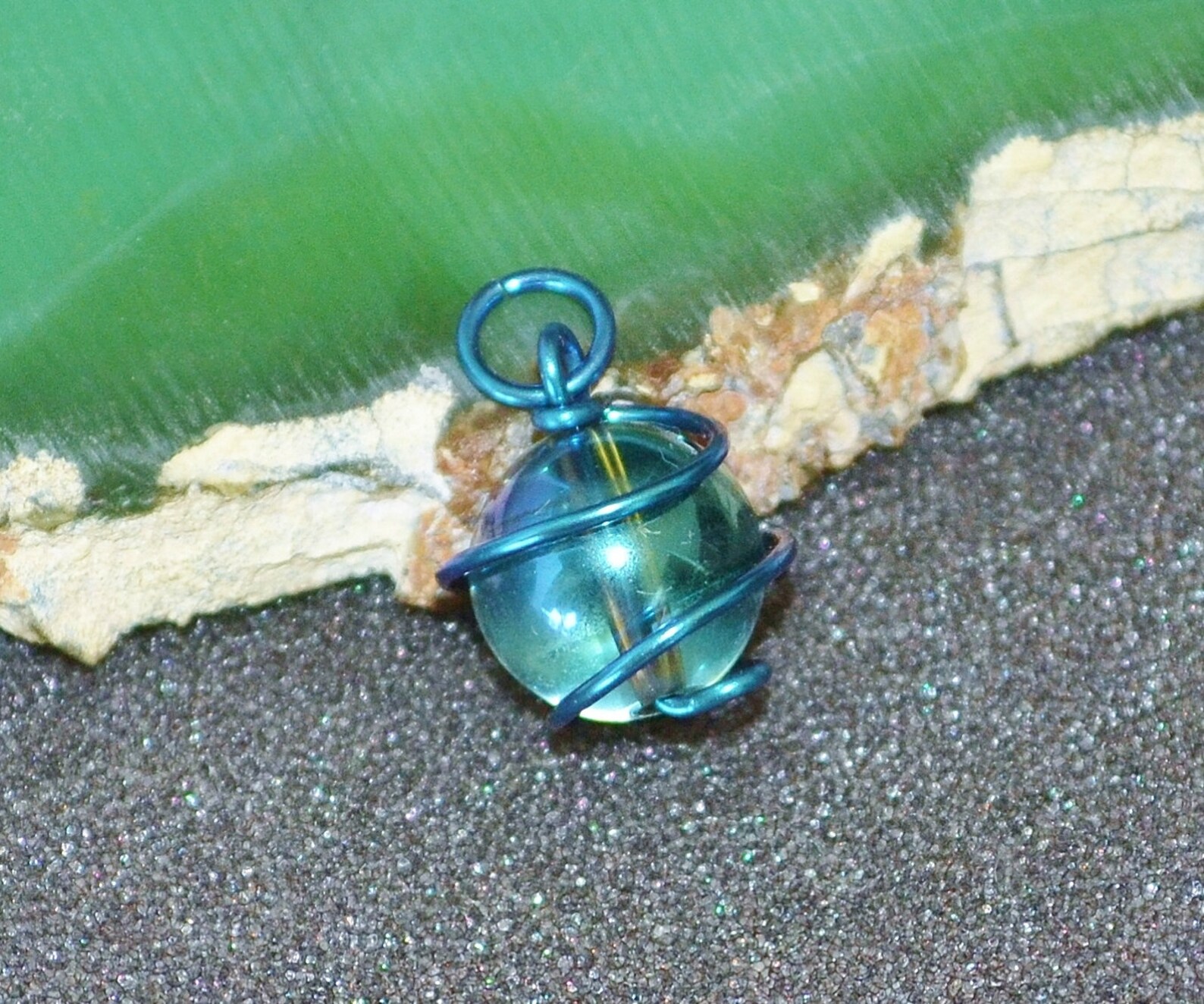 Blue Niobium and Aqua Aura Quartz Wrapped Bead Charm or | Etsy