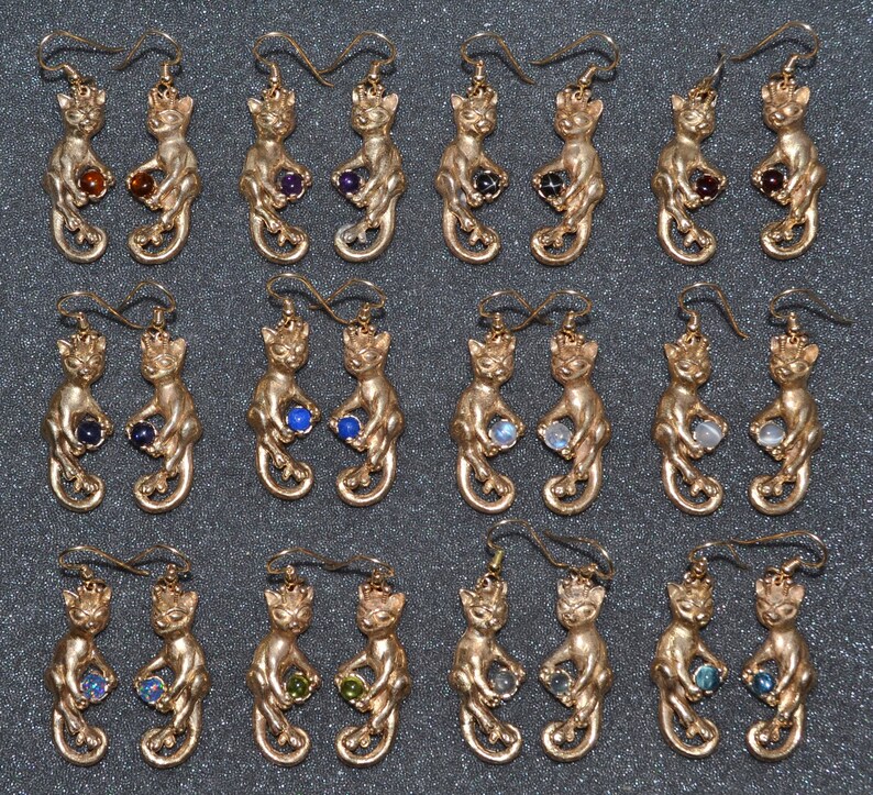 Cast Dimensional Space Alien Cat Earrings Choose a Gemstone | Etsy