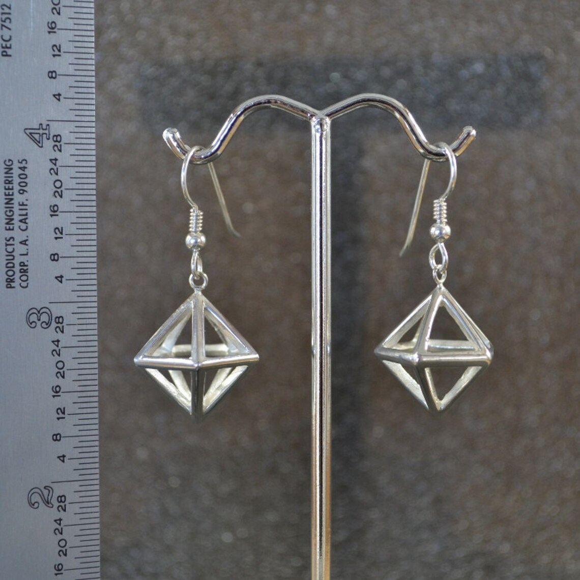Cast Pentagonal Double Pyramid Dangle Earrings d10 Silver | Etsy
