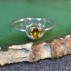 Small Sterling Wire Cat Head Ring in Your Size - Choose a Gemstone ...