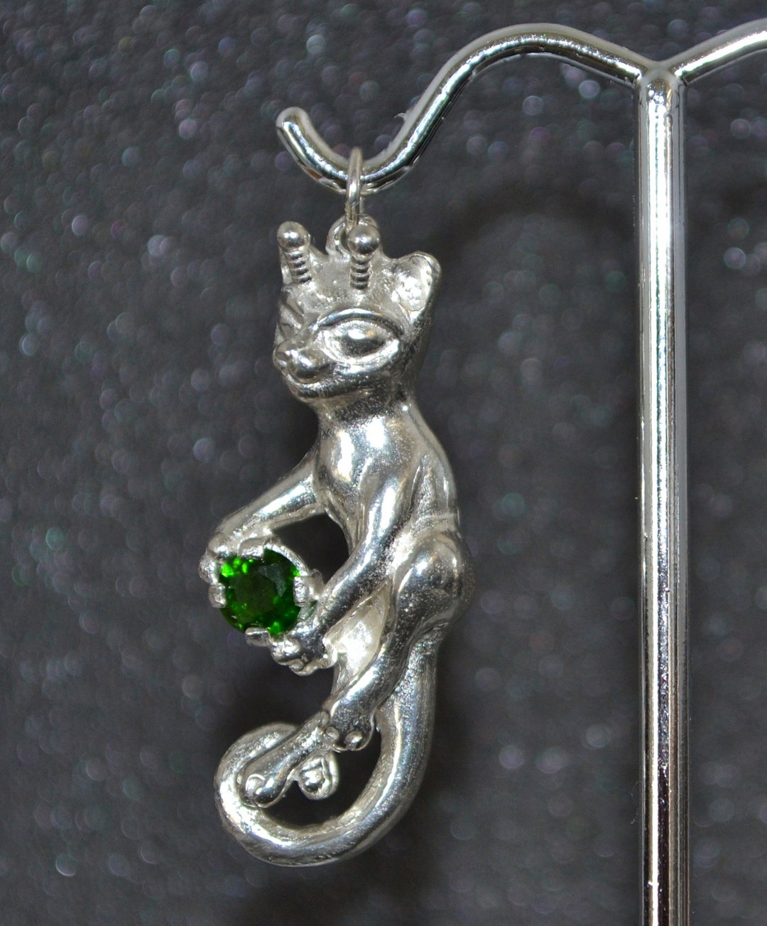 Cast Dimensional Space Alien Cat Pendants - Choose a Gemstone! Silver ...