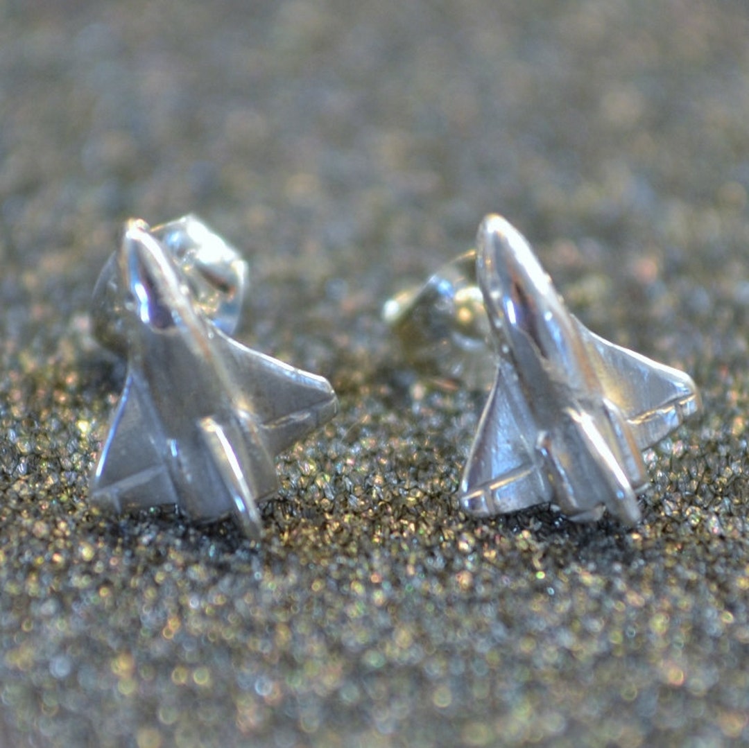 Cast Space Shuttle Earrings Tiny 3D Silver Outer Space Exploration ...